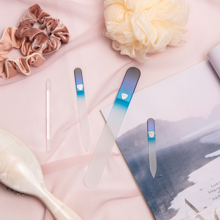 4-Piece Glass Mani-Pedi Set in Blue | Bona Fide Beauty