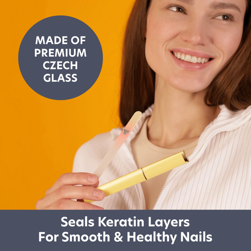 Single Glass Nail File in Yellow/Orange with Hard Case – Bona Fide Beauty